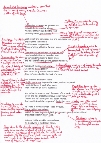Remains - GCSE Poetry revision notes (Power and Conflict anthology ...