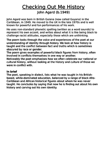 Checking Out Me History - GCSE Poetry revision notes (Power and ... Checking Out Me History - GCSE Poetry revision notes (Power and ...