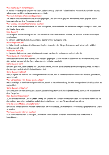 GCSE German Speaking Model Answers | Teaching Resources