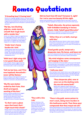 ROMEO AND JULIET THEME REVISION CARDS (violence, love, family honour ...