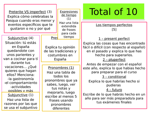 Spanish AS Grammar - End of year total of 10 to assess understanding of ...