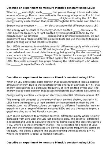 OCR Physics A H156 Quantum Physics CLOZE Tasks | Teaching Resources