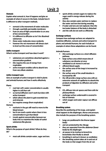 GCSE Biology 6 mark answers for Unit 1, 2 & 3 | Teaching Resources