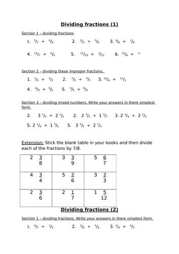 multiplying and dividing fractions | Teaching Resources