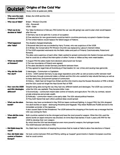 GCSE History - Origins of the Cold War | Teaching Resources