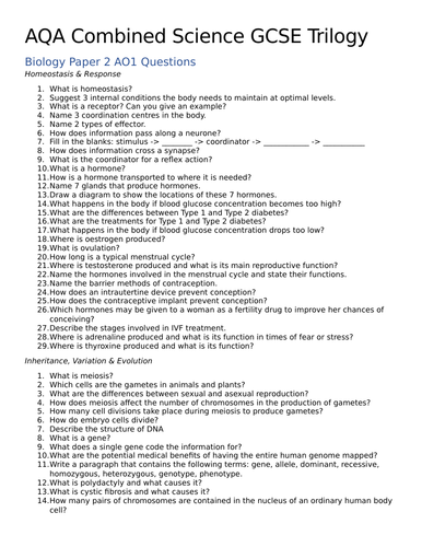 AQA GCSE Combined Science: Trilogy - Biology Papers 1 & 2 Questions ...