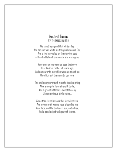 Neutral Tones - Thomas Hardy - Love/Relationships Poetry | Teaching ...