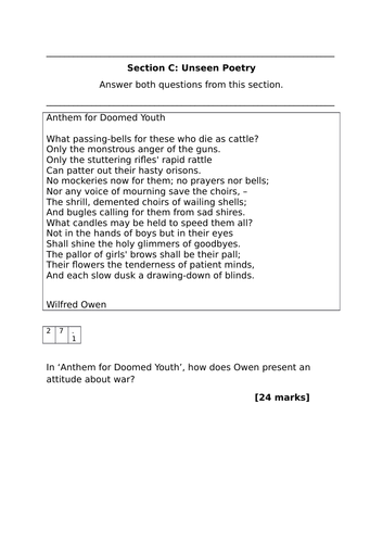 Two unseen poetry questions (AQA whole section C unseen poetry - 27.1 ...