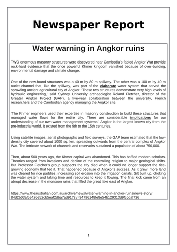 Newspaper Report/ Article Bundle | Teaching Resources