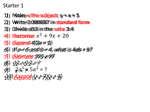 KS4 Maths Starter Questions | Teaching Resources