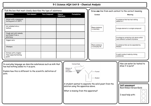 AQA Chemistry Revision Mats/Grids FOUNDATION Unit 7 & 8 Organic, Cracking, Analysis ...