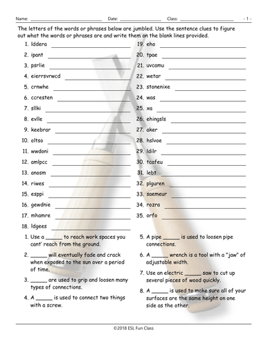 House Repairs, Tools-Supplies Jumbled Words Worksheet | Teaching Resources