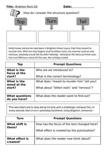 Aqa Language Paper 1 Question 3 Analysing Structure Teaching Resources