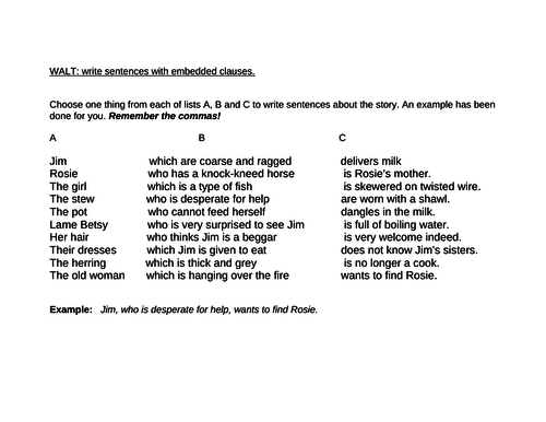 Street Child Embedded Clauses | Teaching Resources