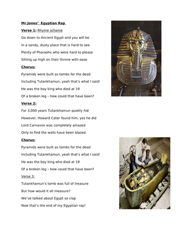 Ancient Egypt rap on King Tutankhamun WAGOLL (poetry) | Teaching Resources