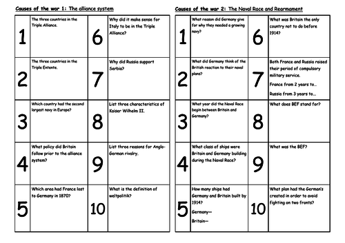 17 Revision Quizzes - AQA GCSE The First World War: Conflict and ...