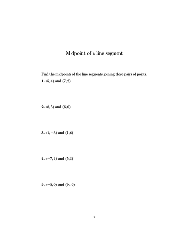 Midpoint of a line segment worksheet (with solutions) | Teaching Resources
