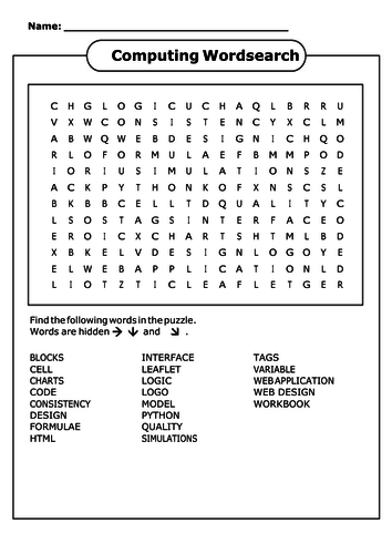Computing Wordsearch | Teaching Resources