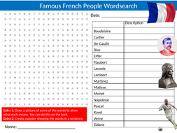 Famous French People Wordsearch Sheet Starter Activity Keywords France ...