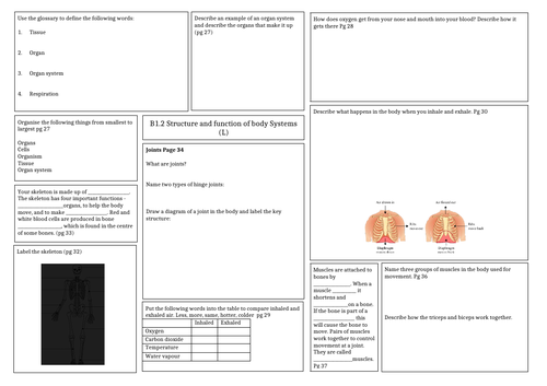Revision mat: Activate 1 - Biology structure and function of body ...