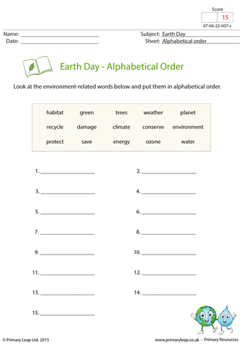 Science Resource: Earth Day - Alphabetical Order | Teaching Resources
