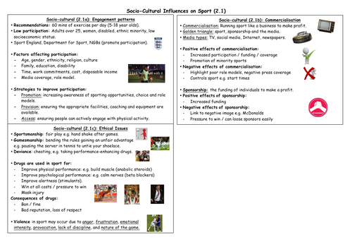 GCSE PE Participation, Commercialisation, Ethics in Sport Revision Pack ...