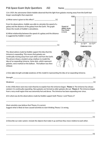 space summaries and questions for AQA GCSE physics | Teaching Resources