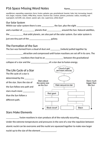 space summaries and questions for AQA GCSE physics | Teaching Resources