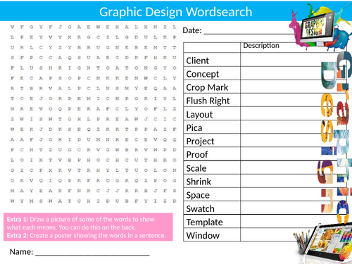 Graphic Design Wordsearch Sheet Starter Activity Keywords Cover Art ...