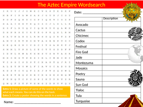 The Aztec Empire Wordsearch Sheet Starter Activity Keywords Cover ...