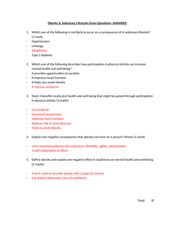 AQA GCSE PE: Paper 2: Health, Fitness & Wellbeing- Health, Fitness ...