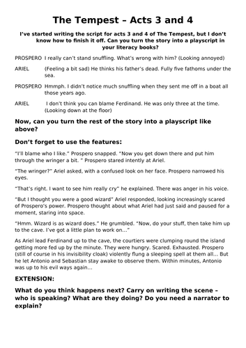 The Tempest - English unit 3/4 | Teaching Resources