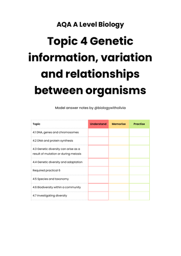 NEW Topic 4 Genetic info, variation & relationships model answer ...