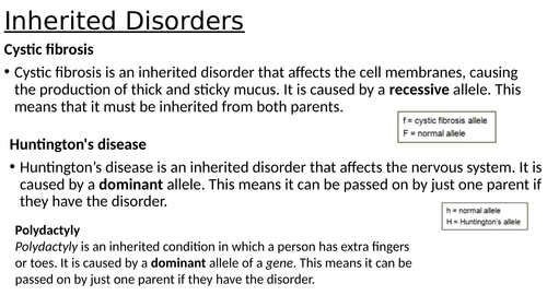 Genetic inheritance and inherited disorders | Teaching Resources