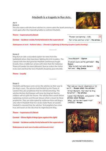 Macbeth summary with key quotes, themes and context | Teaching Resources