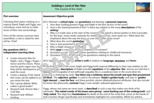GCSE 9-1 Eduqas Lord of the Flies Scheme of Work / Learning | Teaching ...
