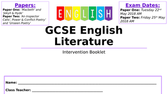 English Literature Intervention Booklet | Teaching Resources