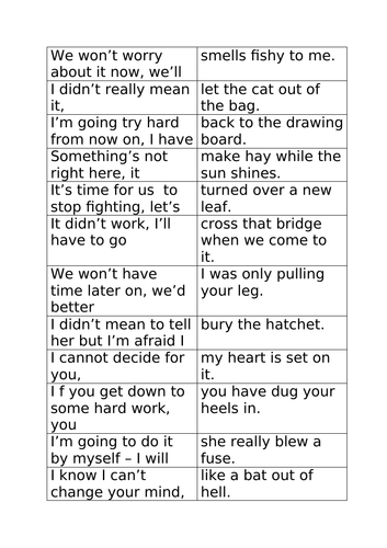 Idiom matching cards | Teaching Resources