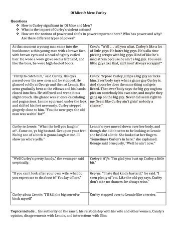 Cribsheets on 'Of Mice and Men' Characters | Teaching Resources