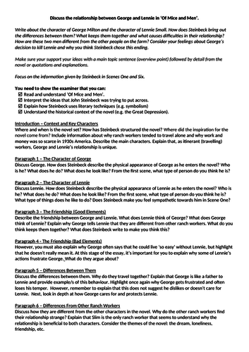 Essay Support for George and Lennie in 'Of Mice and Men' | Teaching ...