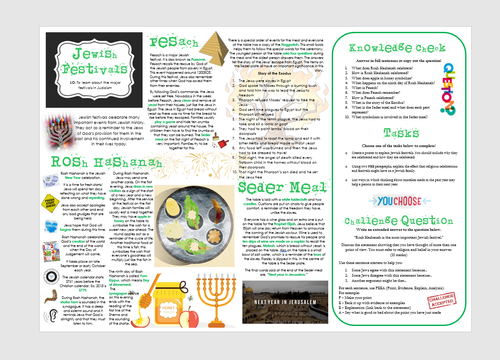 Judaism - Practices: Festivals Task Mat | Teaching Resources