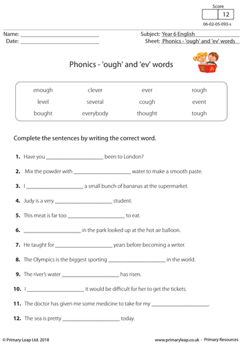 KS2 English Resource: Phonics - 'ough' and 'ev' words | Teaching Resources