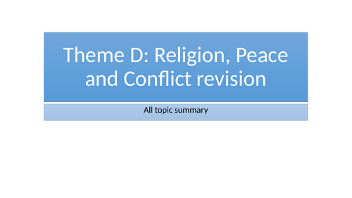 AQA GCSE RE Spec A (9-1) Theme D: Religion, Peace and Conflict revision ...
