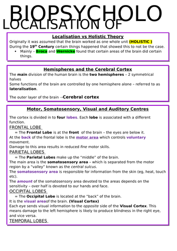AQA A-Level Psychology: Biopsychology (A2) | Teaching Resources