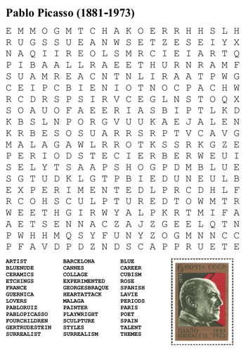 Pablo Picasso Word Search | Teaching Resources