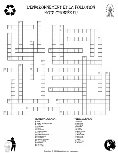 L'environnement - French crossword puzzles - Le Jour de la Terre ...