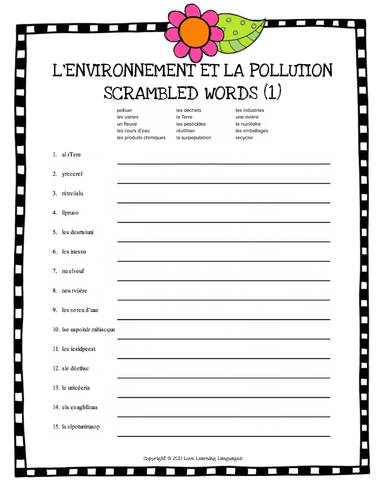 L'environnement - French scrambled words - Le Jour de la Terre - Earth ...
