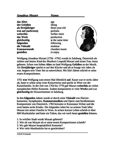 Wolfgang Amadeus Mozart Biografie - Biography | Teaching Resources