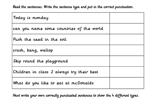 Identify types of sentences and punctuate correctly | Teaching Resources