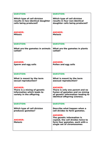 B6 Quiz Quiz Trade question cards (new spec inc. Biology only topics ...